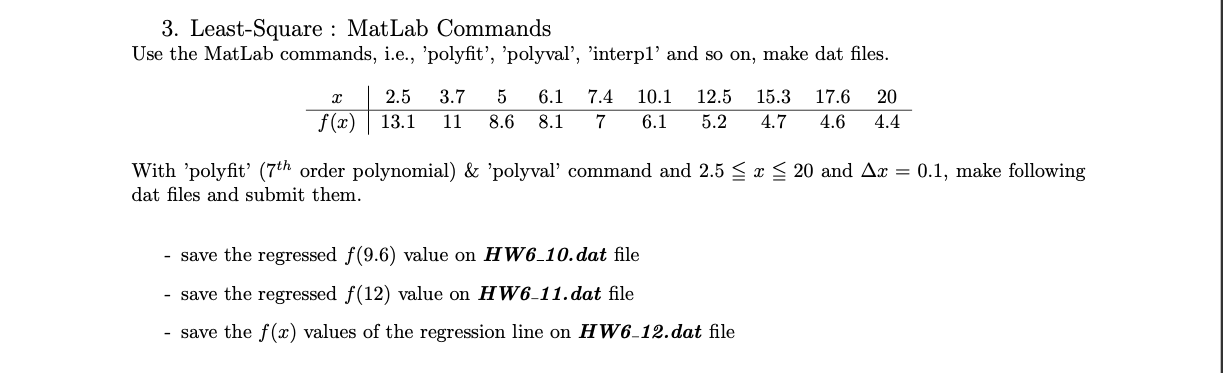 Solved 3 Least Square Matlab Commands Use The Matlab 2412