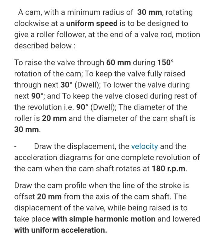 Solved A cam, with a minimum radius of 30 mm, rotating | Chegg.com