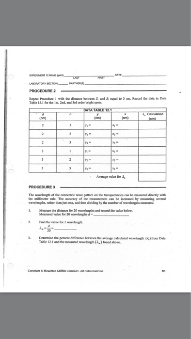 Solved Experiment 12 Interference of Light Waves | Chegg.com