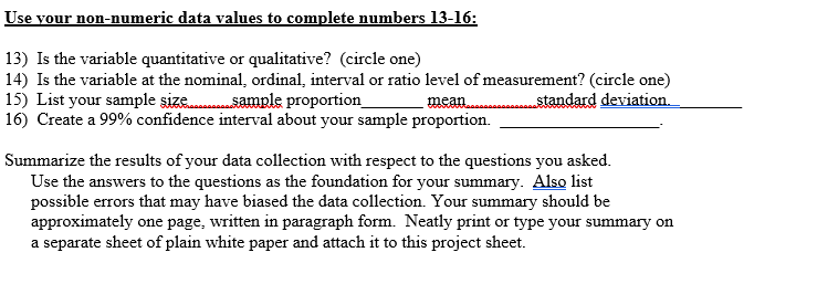 Use your non-numeric data values to complete numbers | Chegg.com