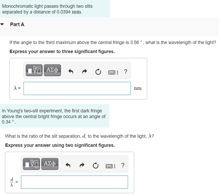 Solved Monochromatic light passes through two slits | Chegg.com
