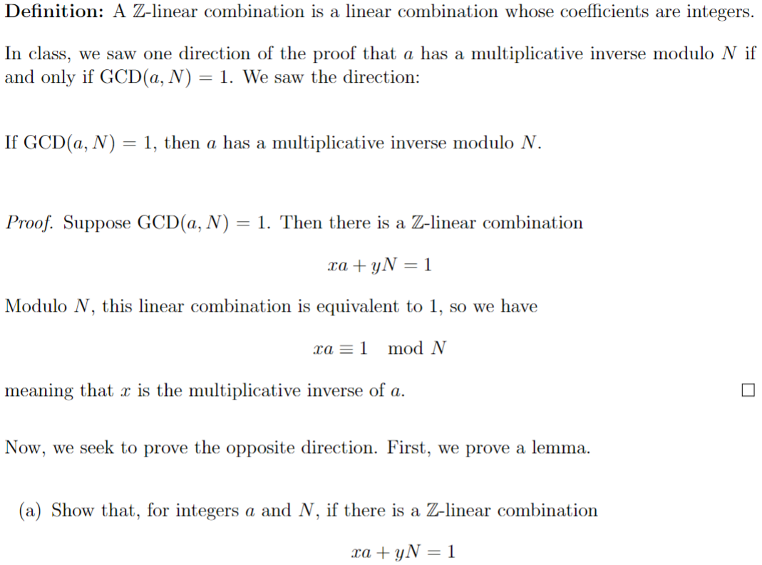Solved Definition: A Z-linear combination is a linear | Chegg.com