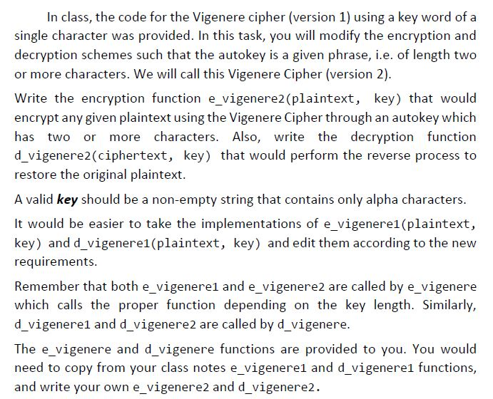 In class, the code for the Vigenere cipher (version | Chegg.com