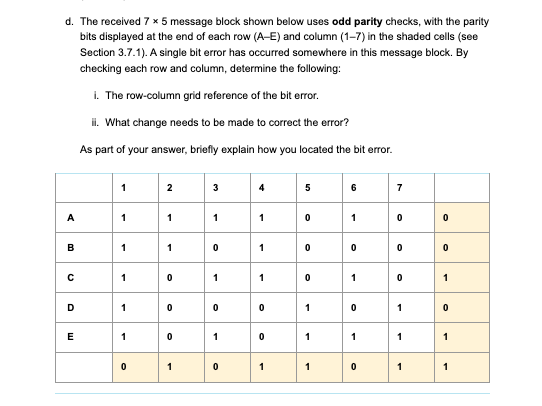 d. The received 7×5 message block shown below uses | Chegg.com