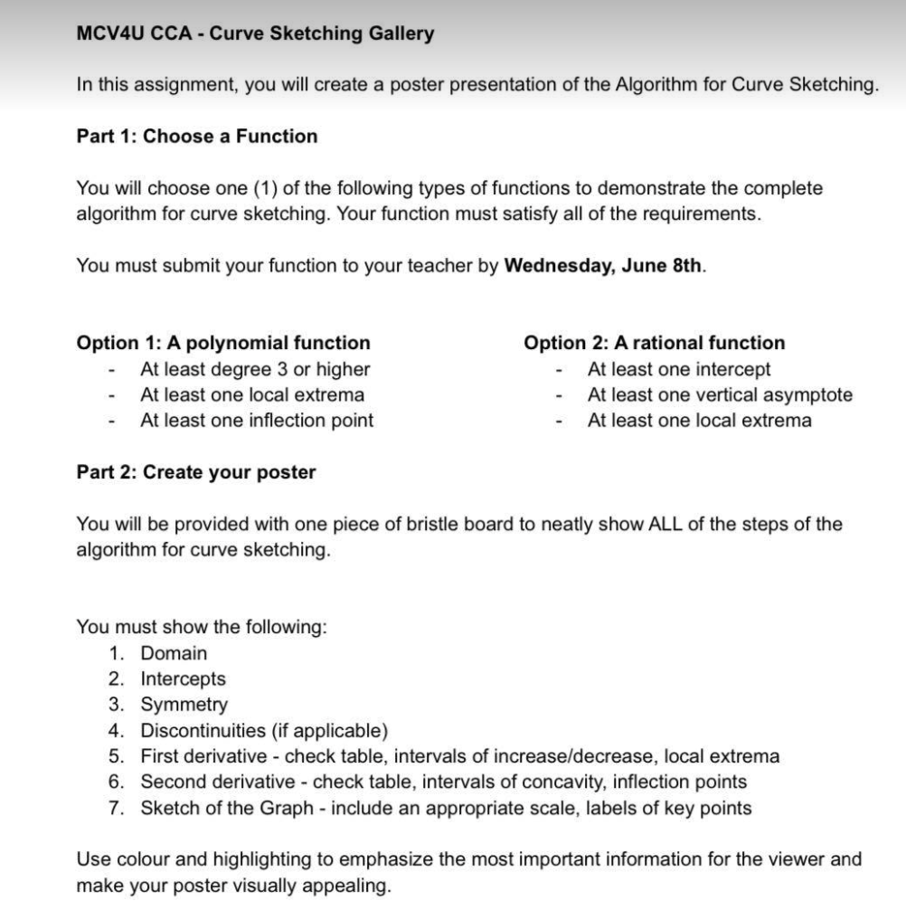 Solved MCV4U CCA - Curve Sketching Gallery In this | Chegg.com