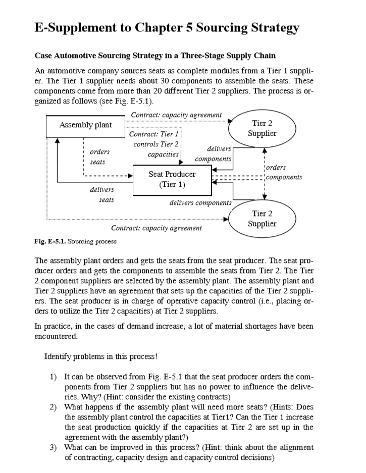 Solved E-Supplement to Chapter 5 Sourcing Strategy Case | Chegg.com