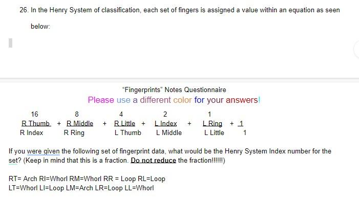 Solved 26. In the Henry System of classification, each set | Chegg.com