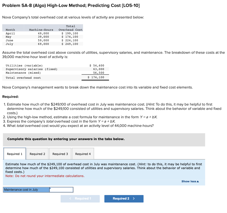 Solved Problem 5A-8 (Algo) High-Low Method; Predicting Cost | Chegg.com
