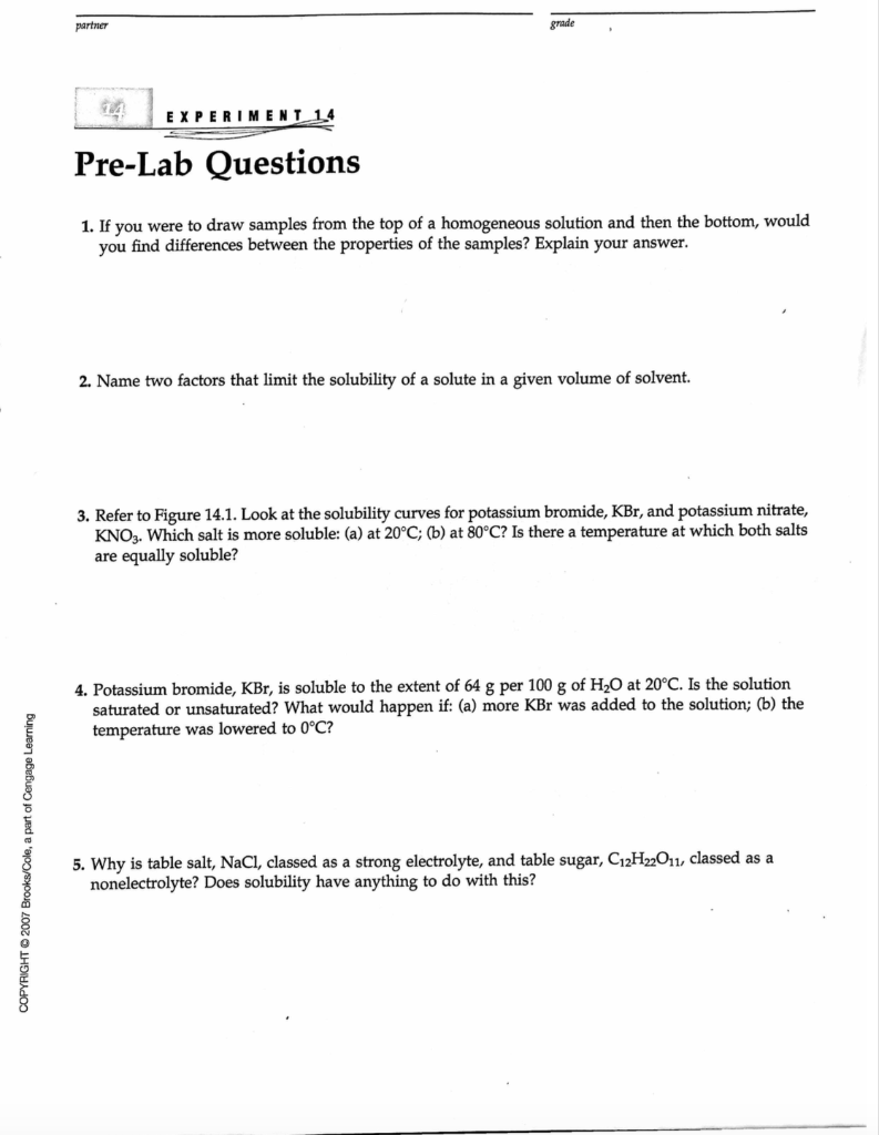 Solved partner grade. EXPERIMENT 14 Pre-Lab Questions 1. If | Chegg.com