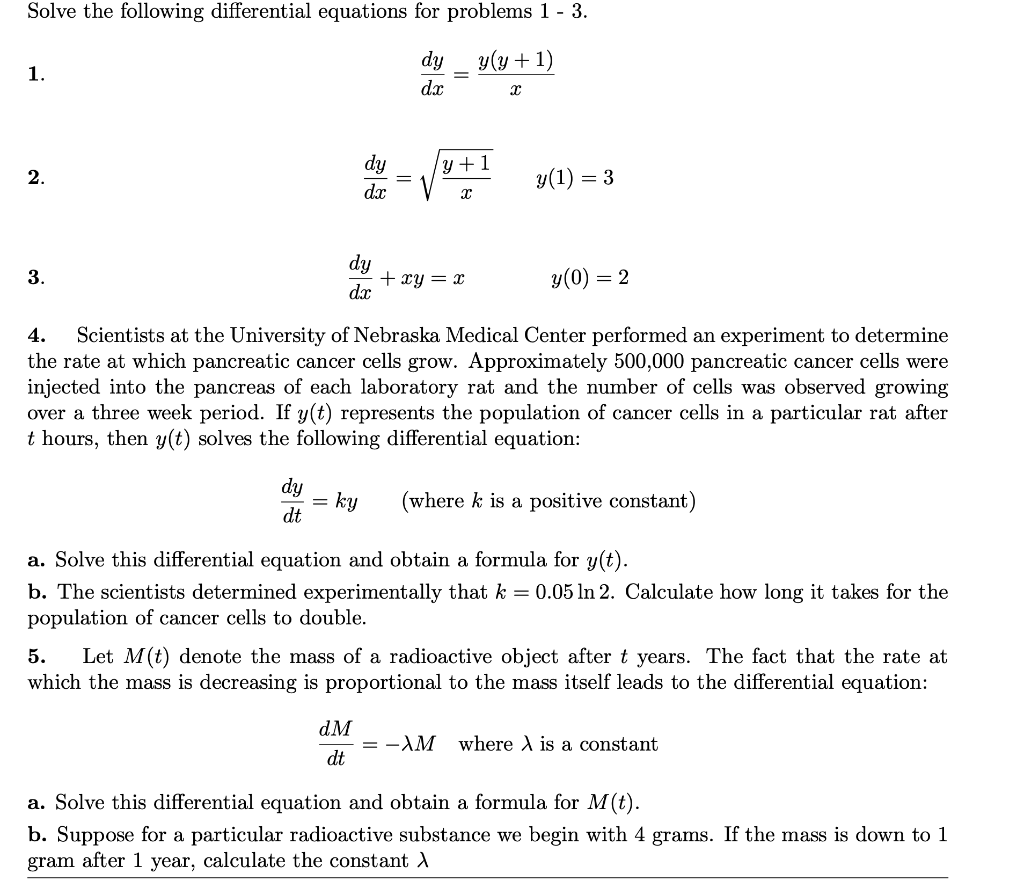 Solved Solve the following differential equations for | Chegg.com