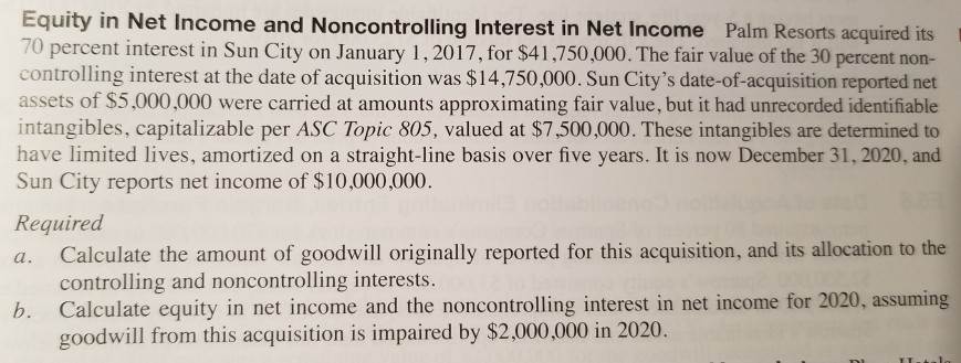 Solved Equity in Net Income and Noncontrolling Interest in | Chegg.com