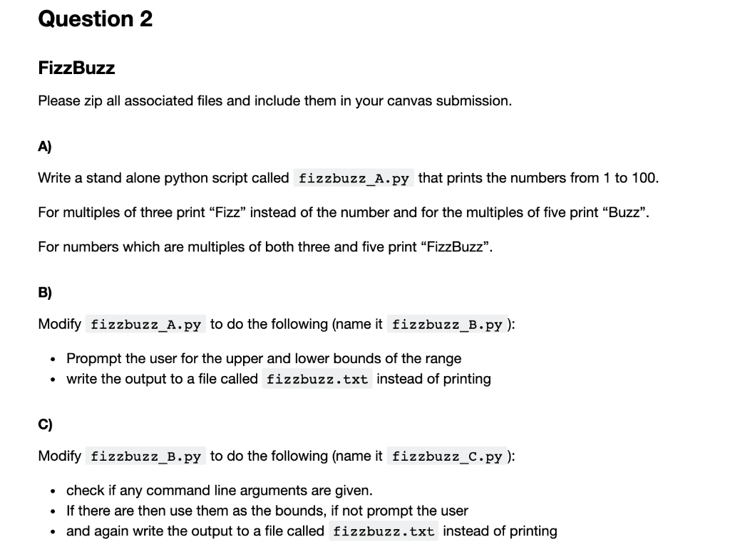 Solved Question 2 FizzBuzz Please zip all associated files | Chegg.com