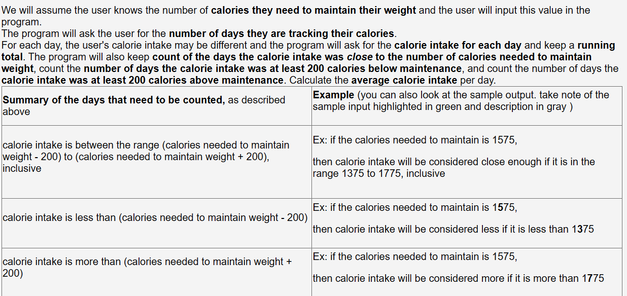 Solved We will assume the user knows the number of calories | Chegg.com