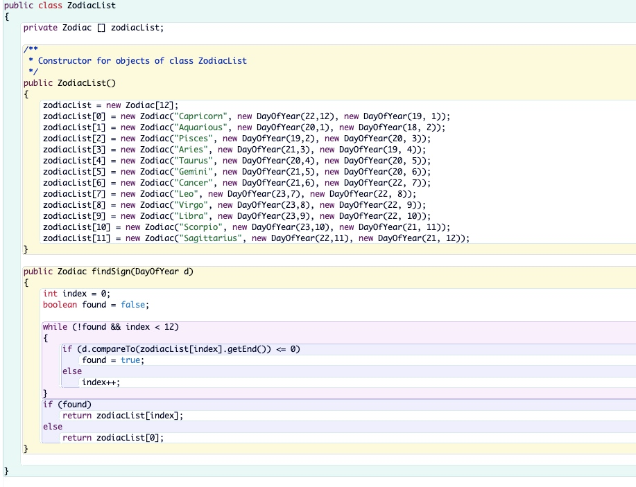 public class Zodiaclist private Zodiac [] | Chegg.com
