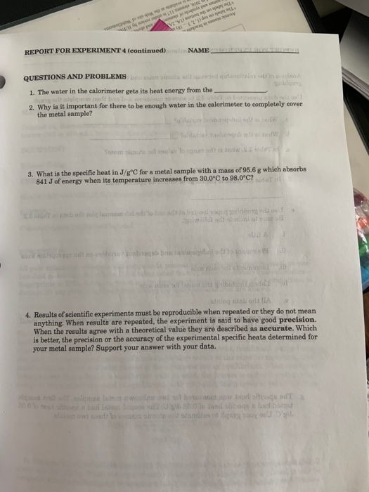 Solved REPORT FOR EXPERIMENT 4 (continued) NAME QUESTIONS | Chegg.com