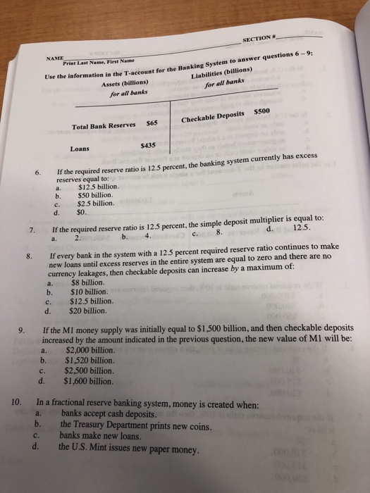 Solved SECTION # NAME Print Last Name, First Name | Chegg.com