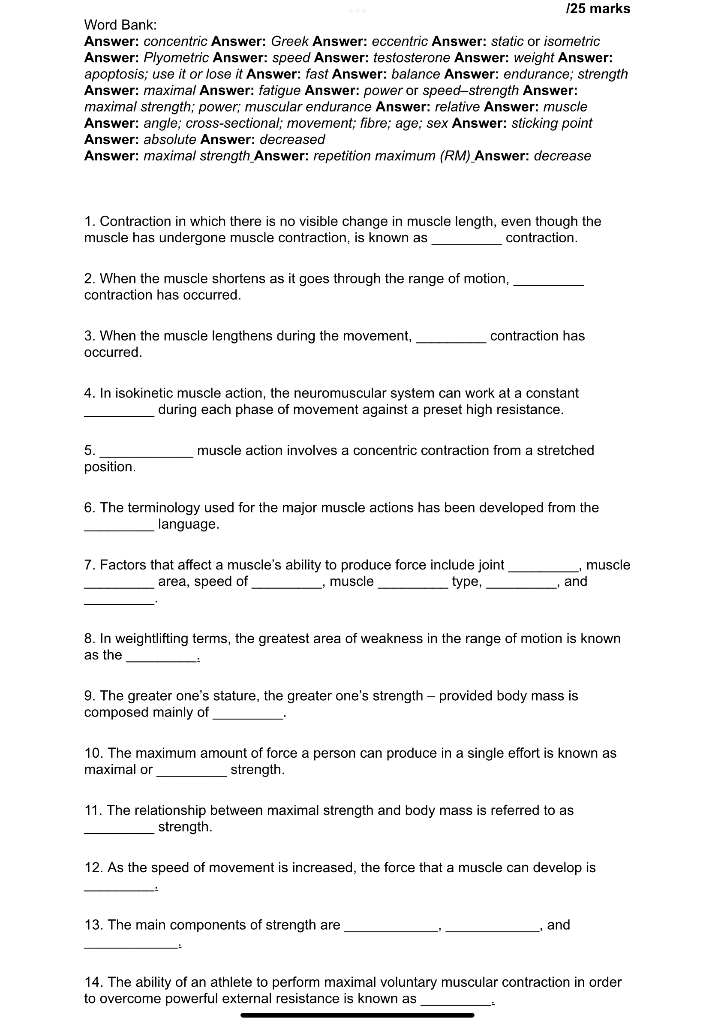 Solved /25 marks Word Bank: Answer: concentric Answer: Greek | Chegg.com