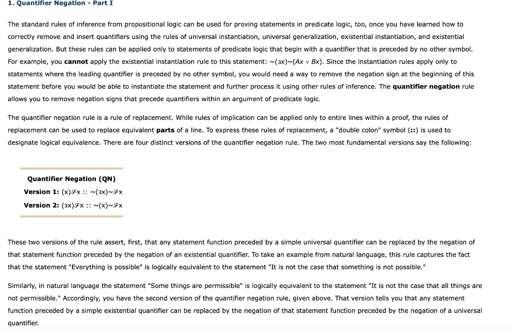 Solved 1. Quantifier Negation - Part I The standard rules of | Chegg.com
