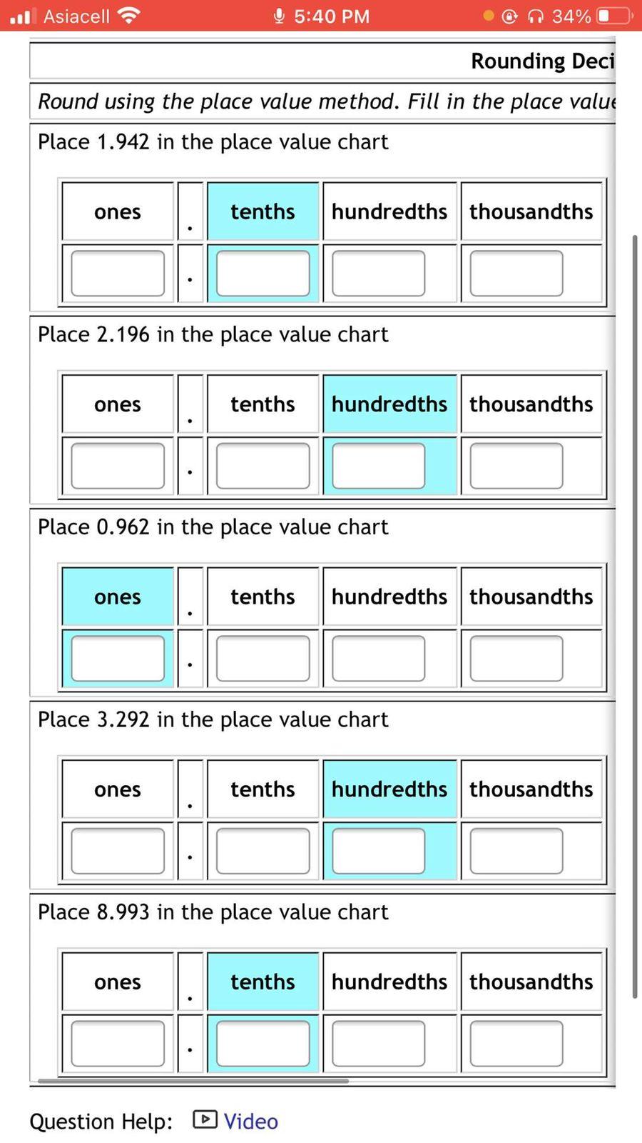 Solved Place 1.942 in the place value chart Place 2.196 in | Chegg.com