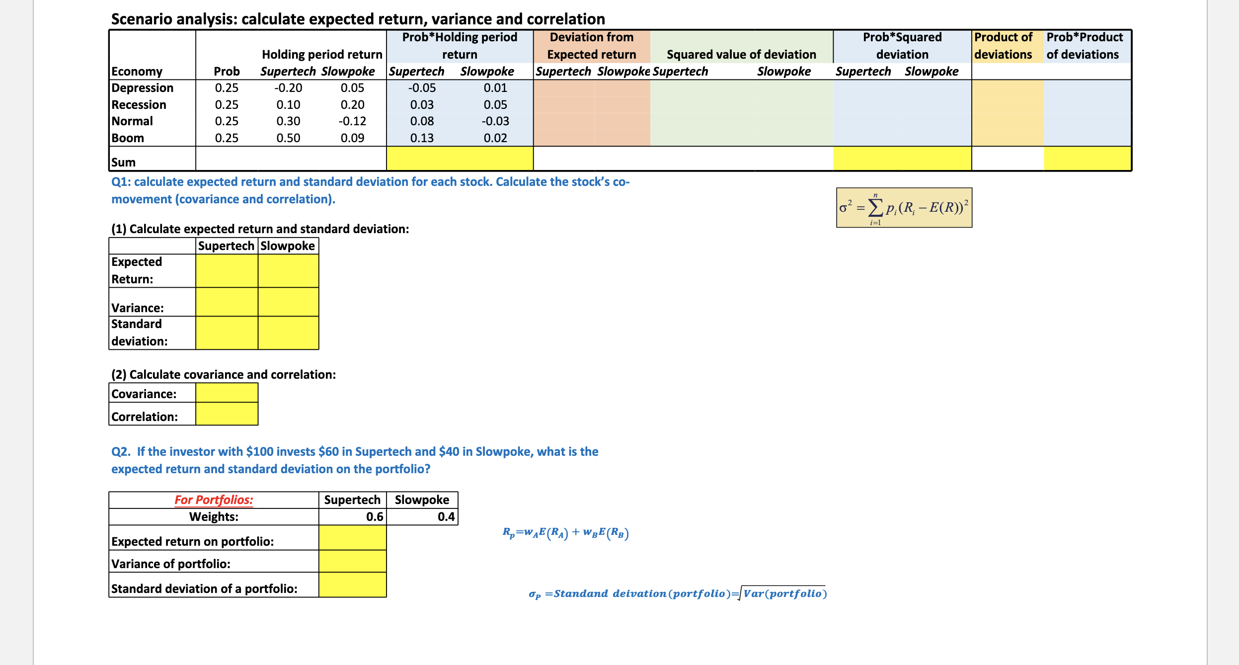Solved Q1: calculate expected return and standard deviation | Chegg.com