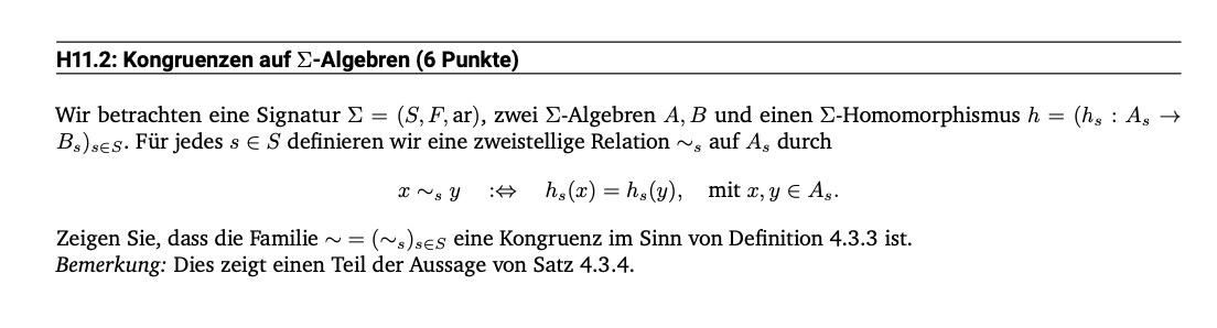 Solved H11.2: Kongruenzen auf Σ-Algebren (6 ﻿Punkte)Wir | Chegg.com