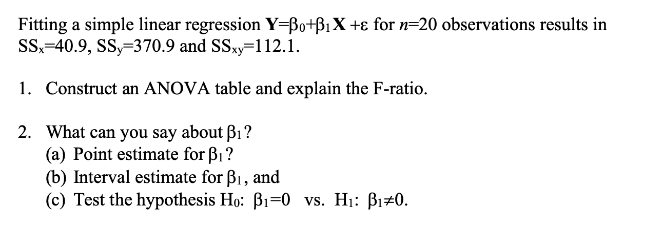 Solved Fitting a simple linear regression Y=Bo+B1X +ɛ for | Chegg.com