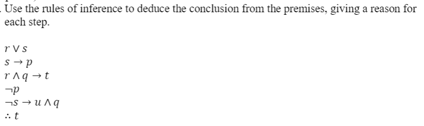 Solved Use the rules of inference to deduce the conclusion | Chegg.com