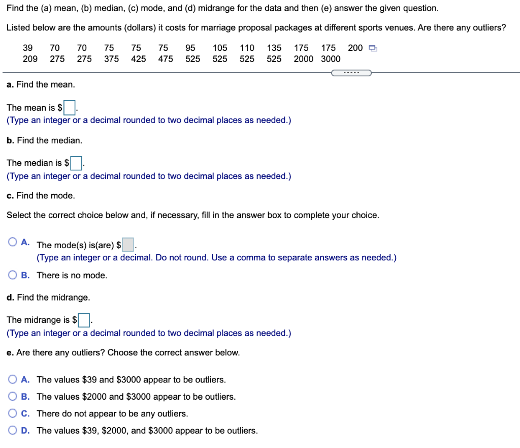 Solved Find the (a) mean, (b) median, (c) mode, and (d) | Chegg.com