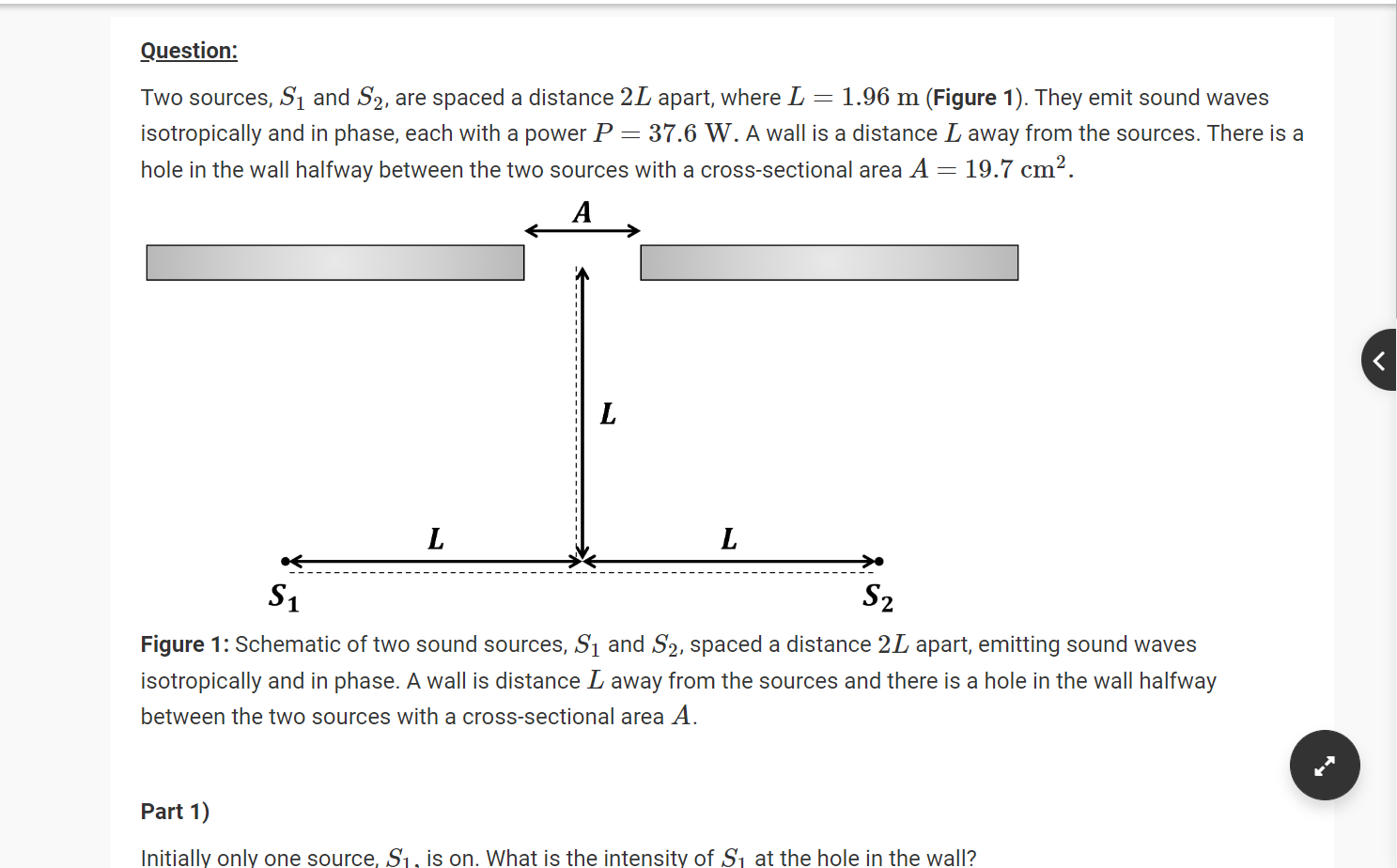 Solved Two sources, S1 and S2, are spaced a distance 2L | Chegg.com