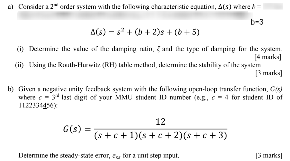 Solved a) Consider a 2nd order system with the following | Chegg.com