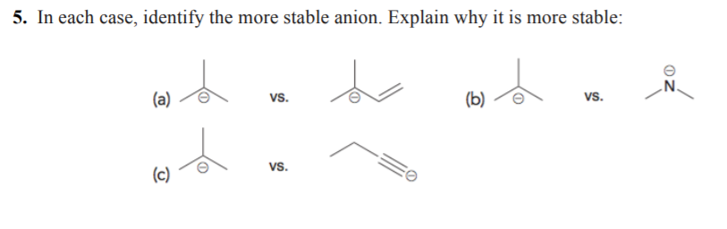 Solved 5. In each case, identify the more stable anion. | Chegg.com