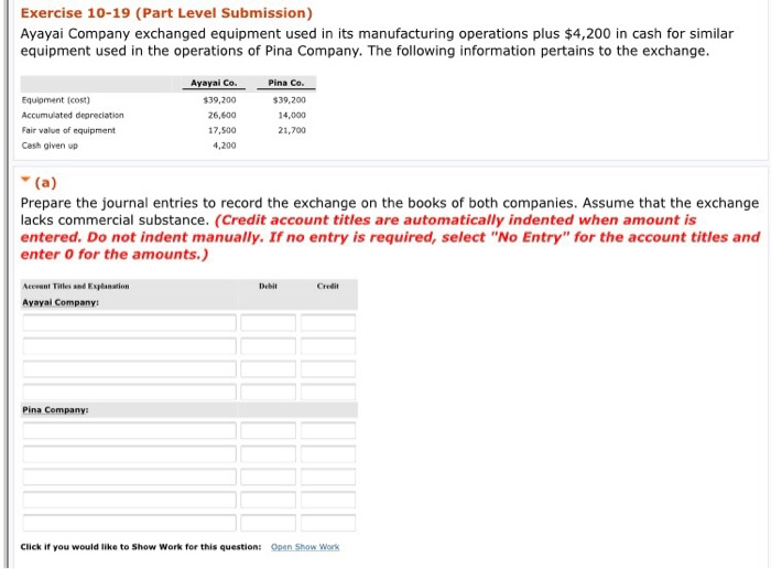 Solved Exercise 10-19 (Part Level Submission) Ayayai Company | Chegg.com