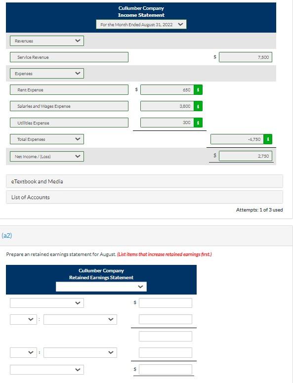 Solved Cullumber Company Income Statement For the Month | Chegg.com