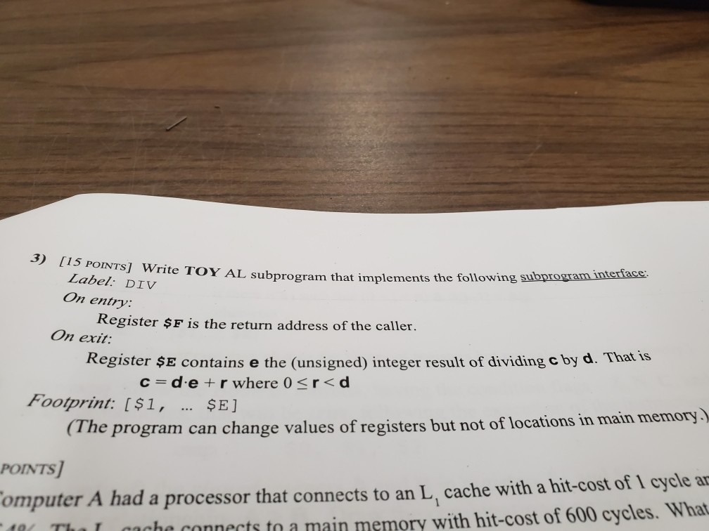 PONTS] Write TOY AL subprogram that implements the | Chegg.com