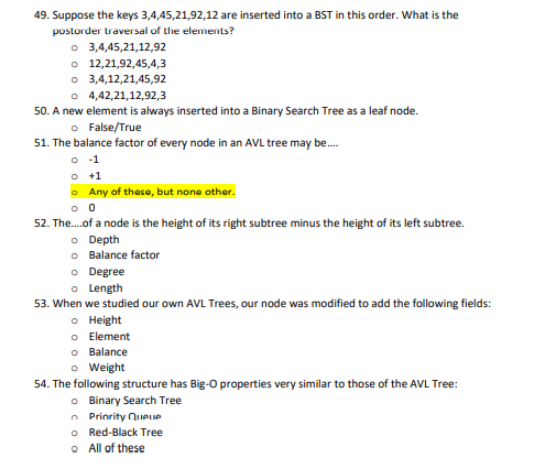 Solved 49. Suppose the keys 3,4,45,21,92,12 are inserted | Chegg.com