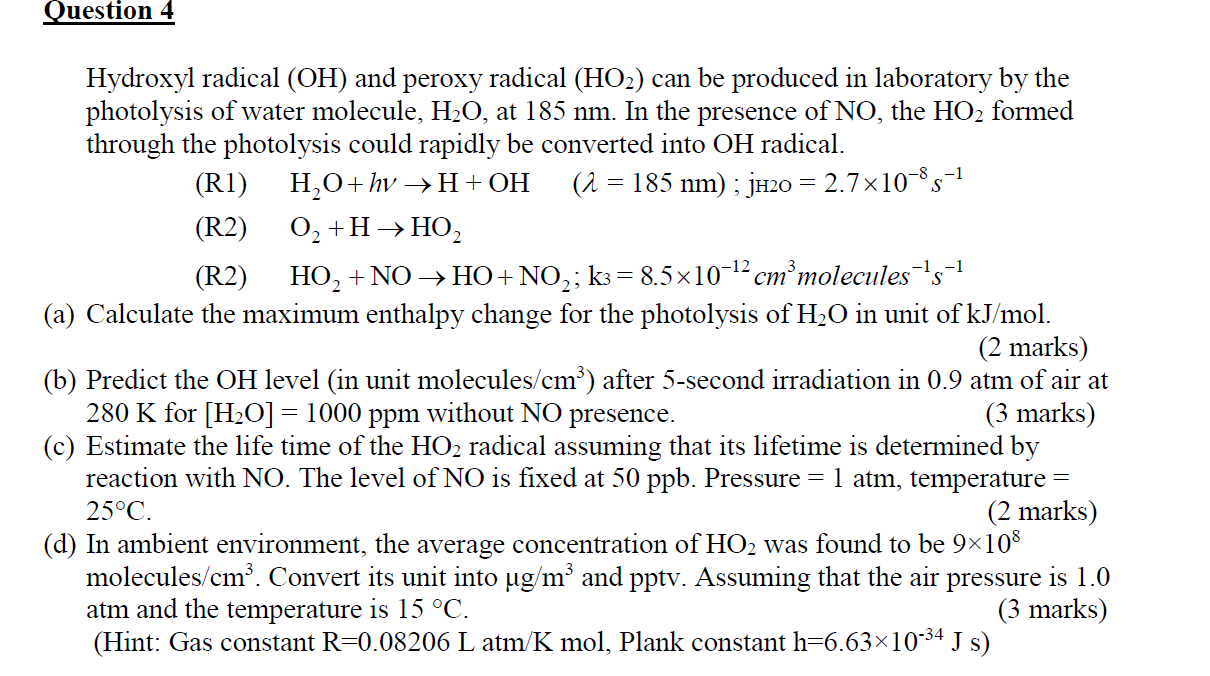 Solved Hydroxyl radical (OH) and peroxy radical (HO2) can be | Chegg.com