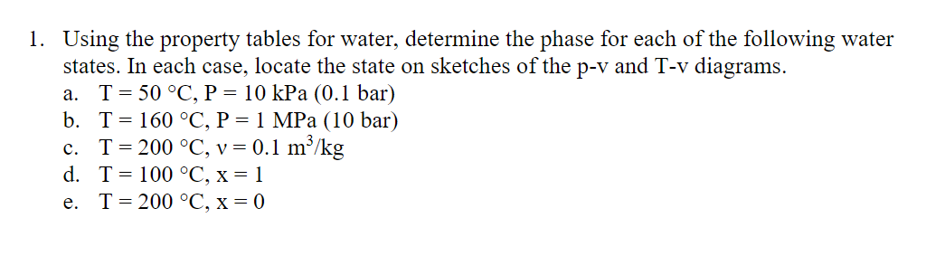 Solved 1. Using the property tables for water, determine the | Chegg.com