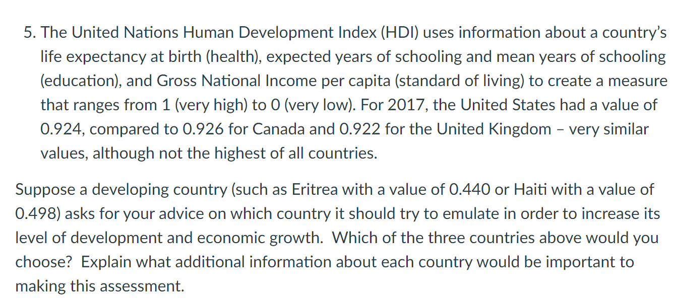 Solved 5. The United Nations Human Development Index (HDI) | Chegg.com