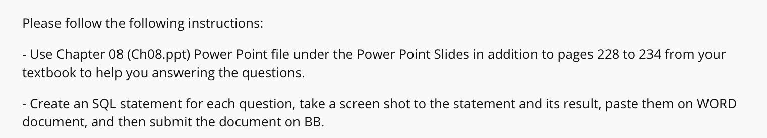 Solved Use SQL and TAL Distributors database to complete the | Chegg.com