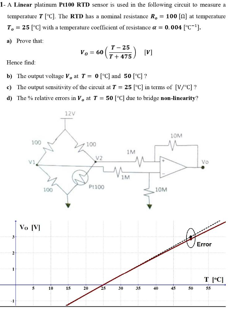 Solved 1- A Linear platinum Pt100 RTD sensor is used in the | Chegg.com