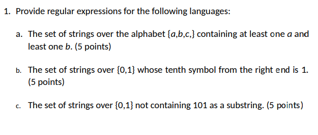 Solved 1. Provide regular expressions for the following | Chegg.com