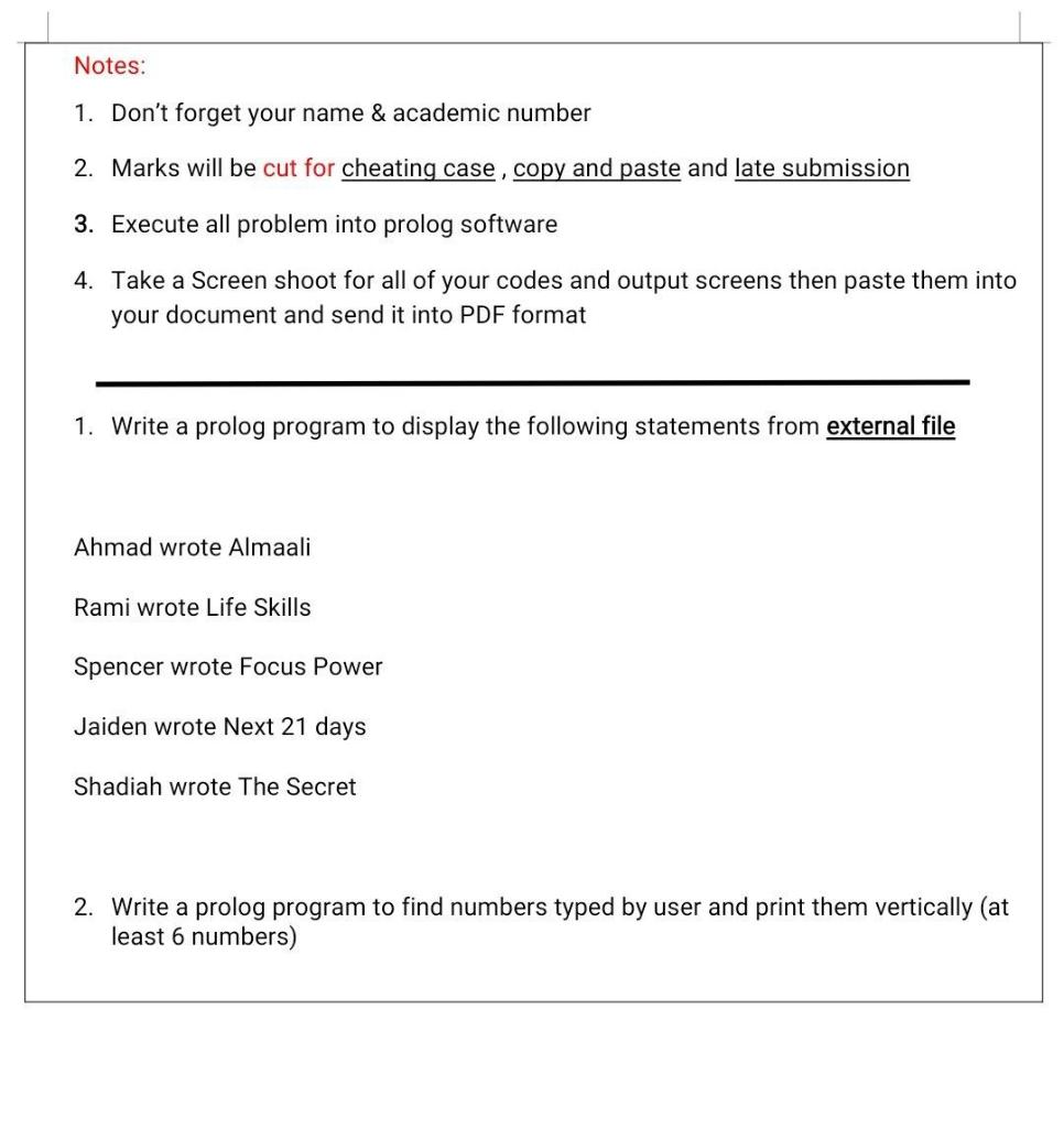 Solved Notes: 1. Don't forget your name & academic number 2. | Chegg.com