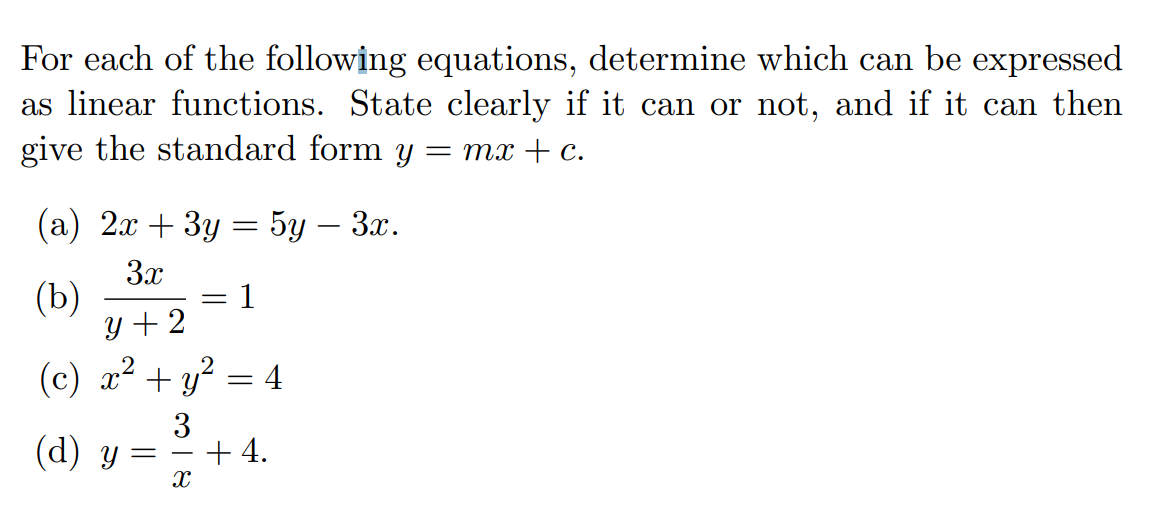 Solved For each of the following equations, determine which | Chegg.com