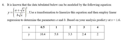 Solved 4. It is known that the data tabulated below can be | Chegg.com