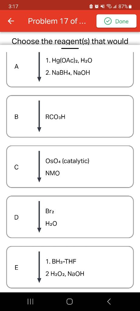 Solved Choose the reagent(s) that would A 1. Hg(OAc)2,H2O 2. | Chegg.com