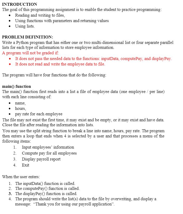 Solved INTRODUCTION The goal of this programming assignment | Chegg.com