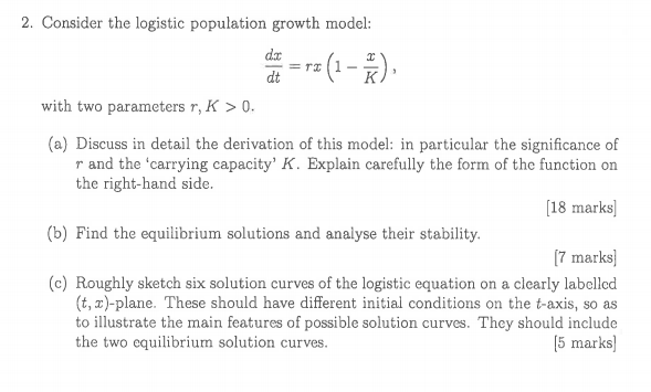 Solved 2. Consider the logistic population growth model: d: | Chegg.com