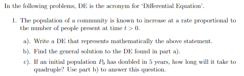 Solved In the following problems, DE is the acronym for | Chegg.com