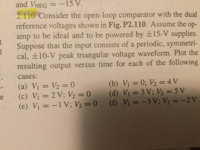 Solved and VNEG -15 V. 2.110 Consider the open-loop | Chegg.com