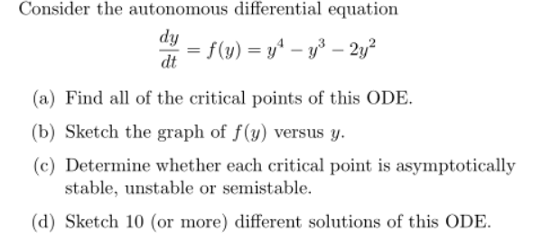 Solved Consider the autonomous differential equation dy dt a | Chegg.com